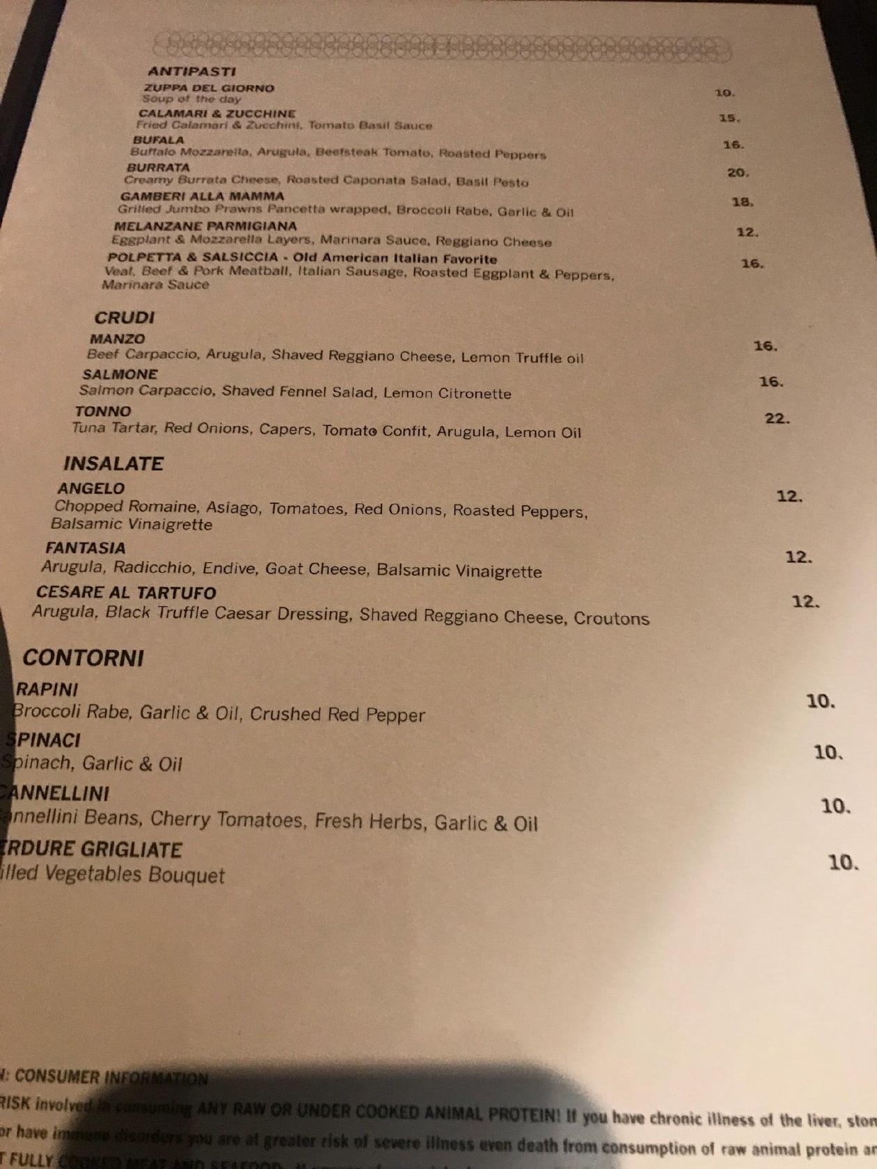 Menu at Casa D'Angelo Ristorante restaurant, Fort Lauderdale