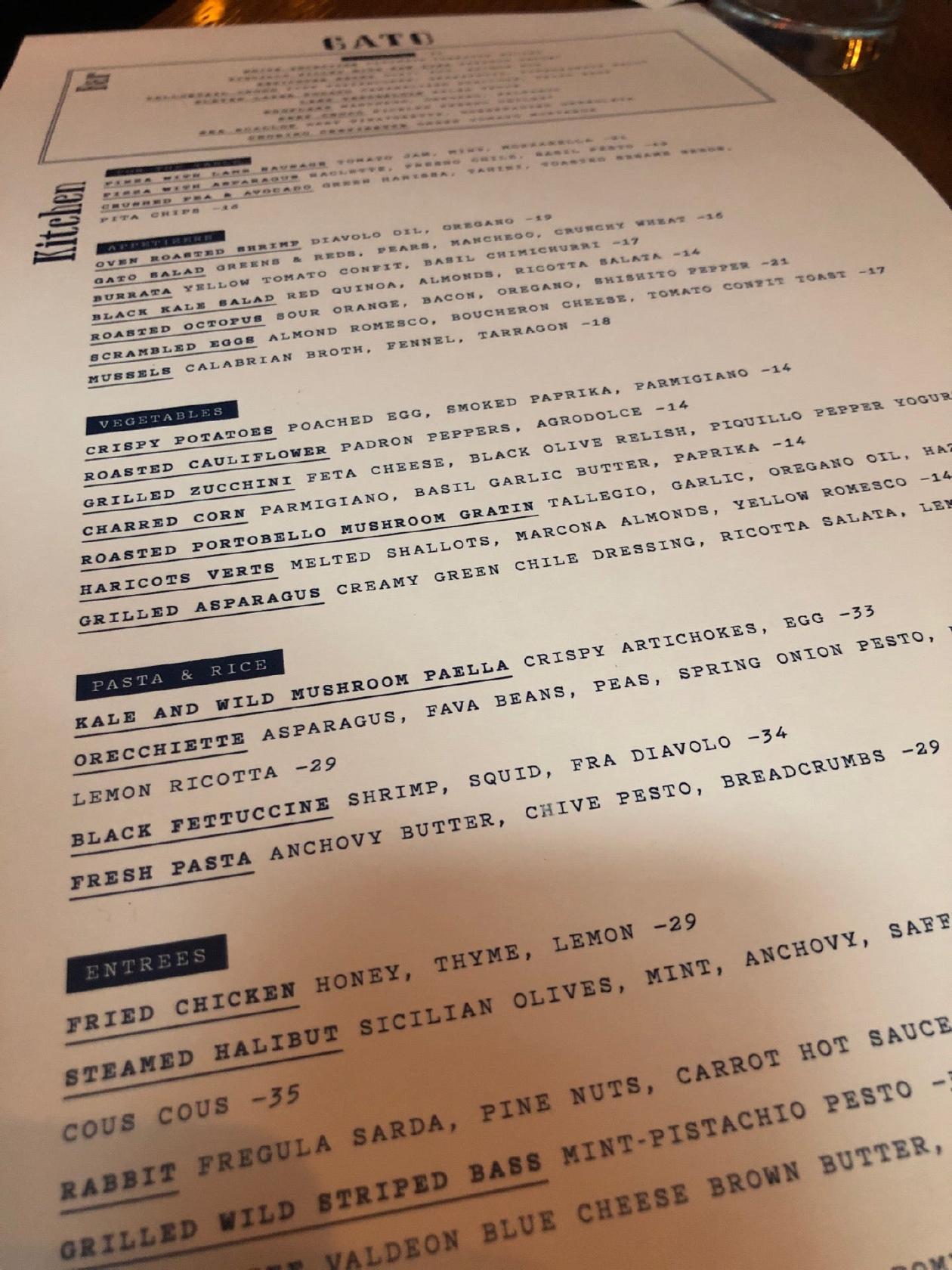 Menu at GATO pub & bar, New York City