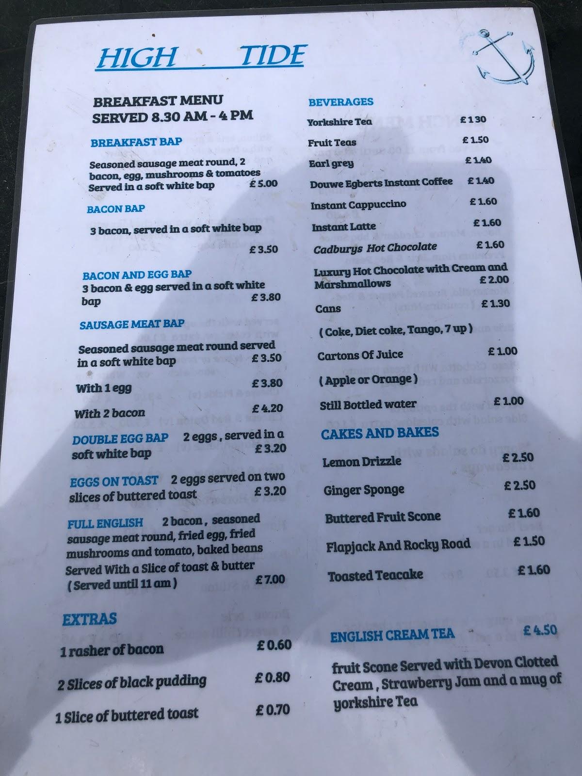 Menu at High Tide Catering cafe, Blakeney
