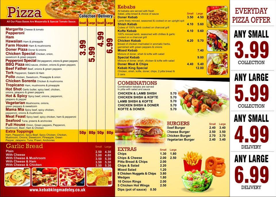 Menu at Kebab King Madeley fast food, Telford