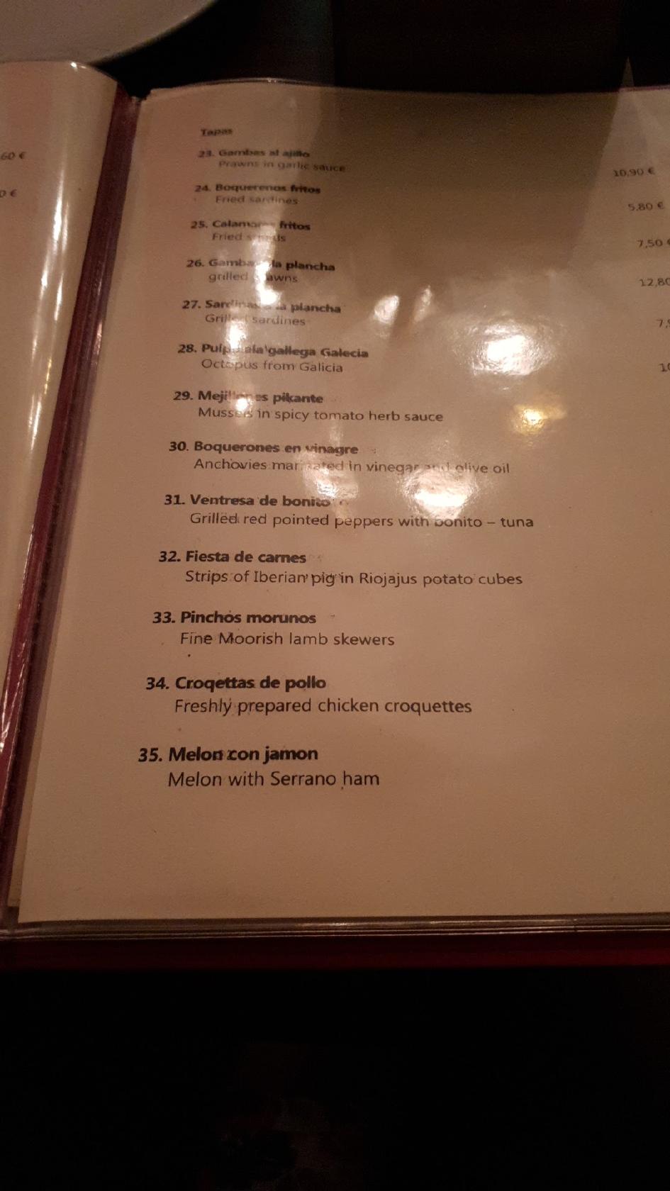 Speisekarte von La Reina pub & Bar, Köln