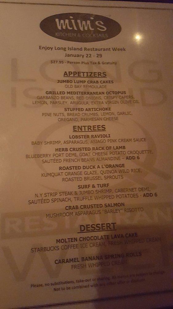 Menu at Mim's Restaurant, Roslyn Heights