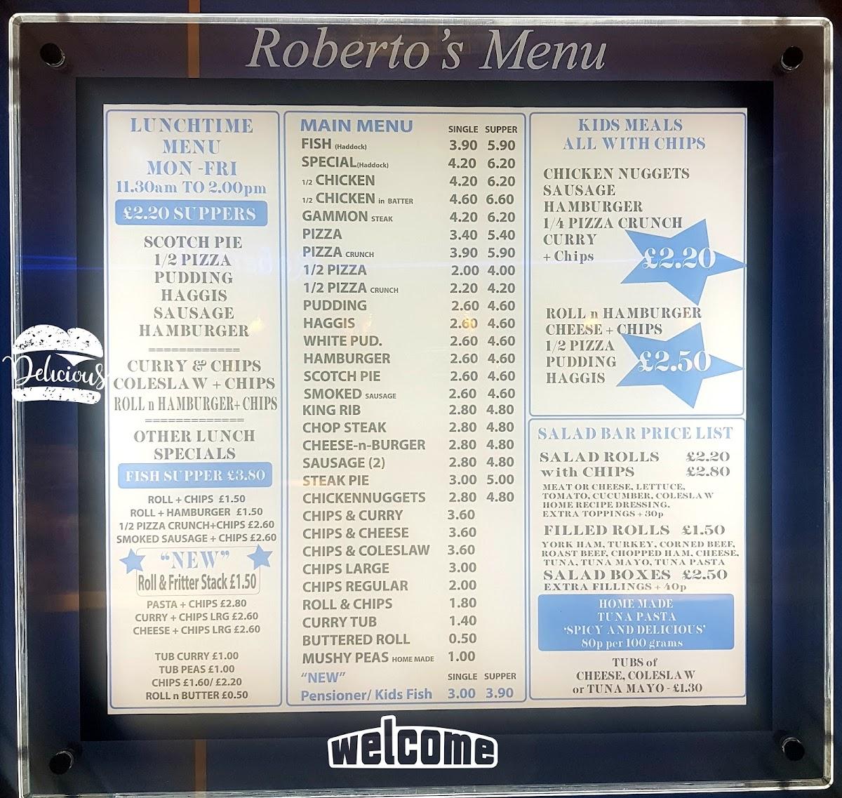 Menu at Roberto's fast food, Airdrie