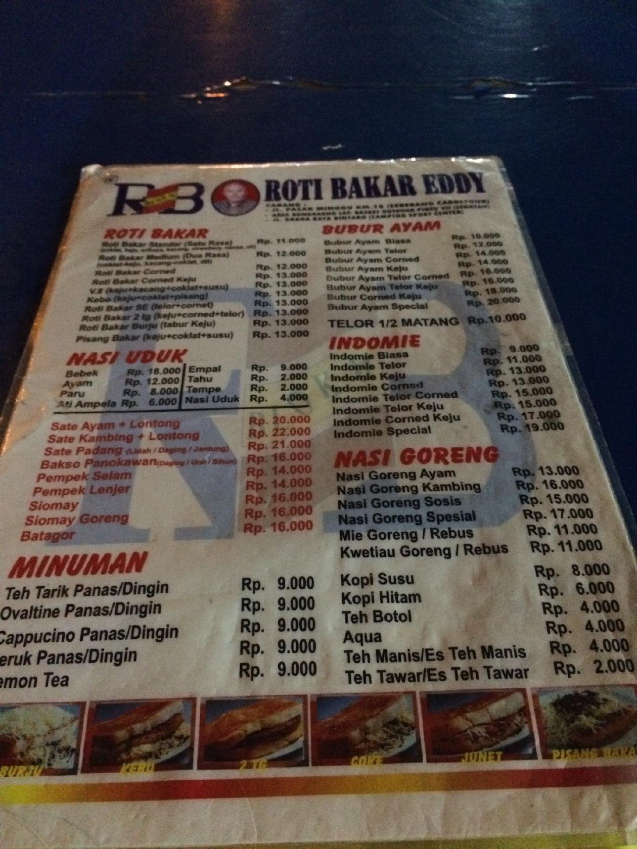 Carta del restaurante Sate Taichan Al-Azhar, Yakarta