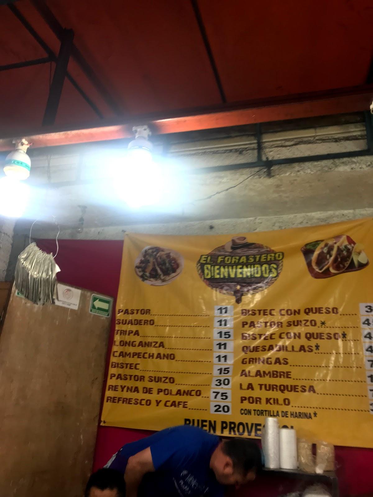 Menu at Taqueria El Forastero restaurant, Mexico City, de