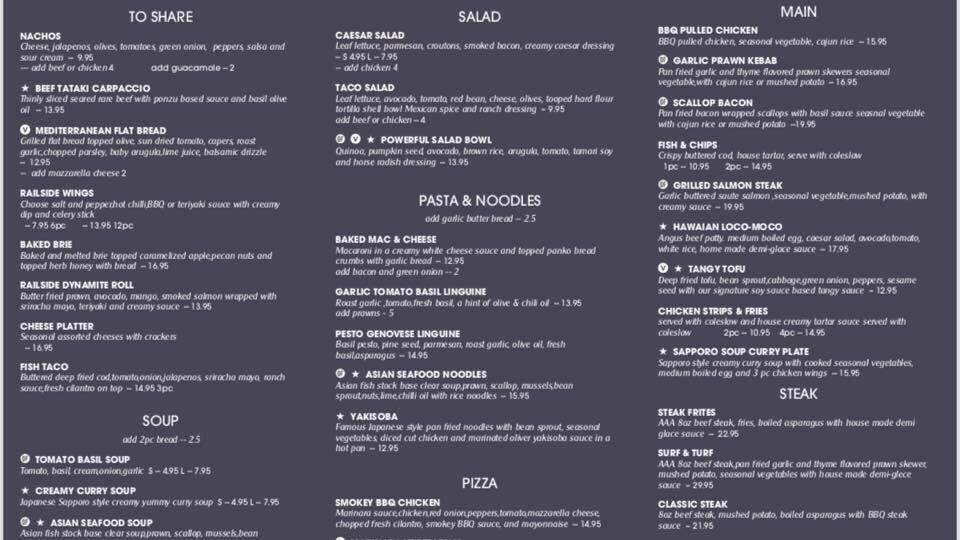 Menu at The Railside Restaurant, Chase