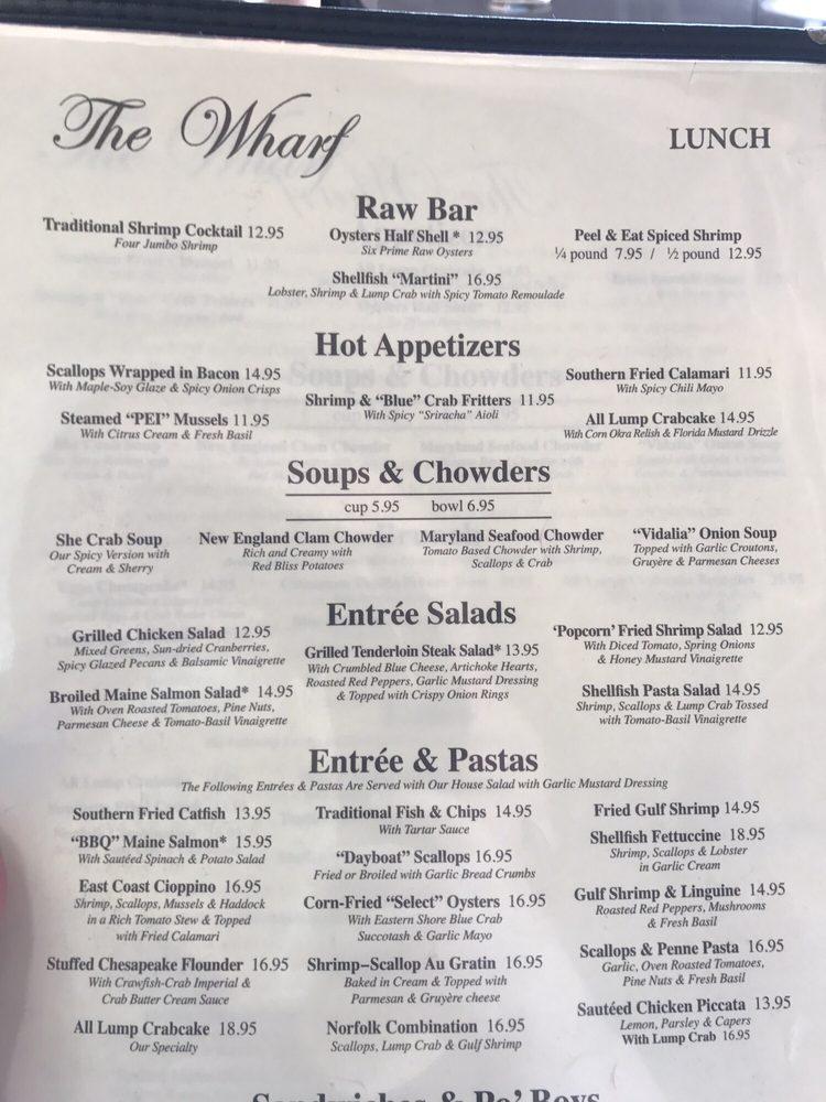 Menu at The Wharf restaurant, Alexandria, 119 King St