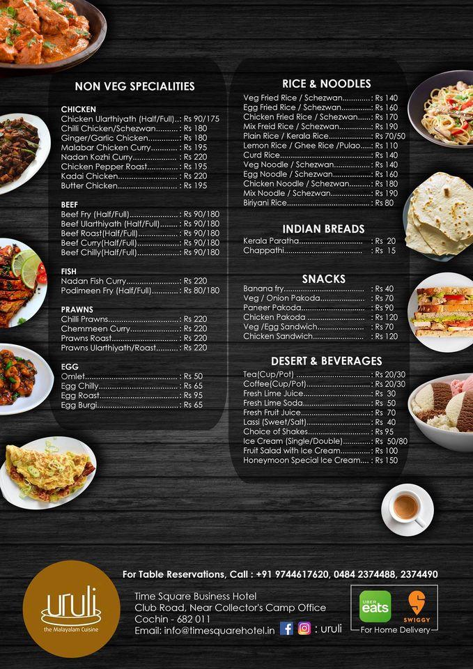 Menu at Uruli Restaurant, Kochi