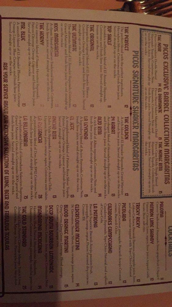 Menu at Arnaldo Richards' Picos Restaurant, Houston