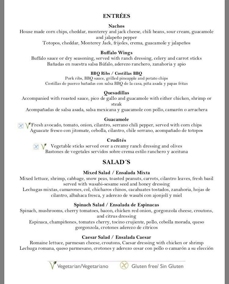 Carta de Barefoot Grill, Cabo San Lucas