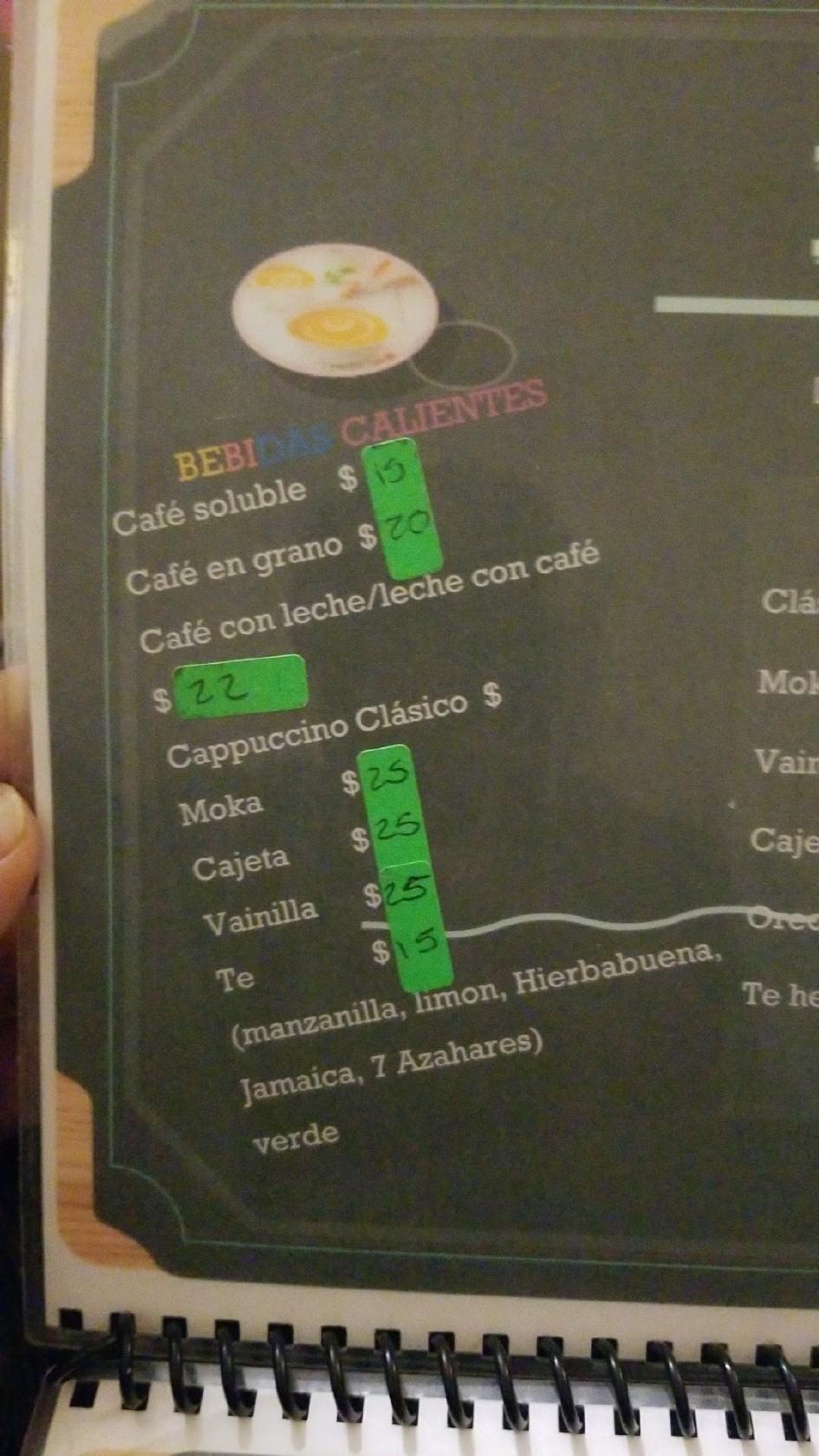 Menu at Cafeteria "Melody", Tetela del Volcán