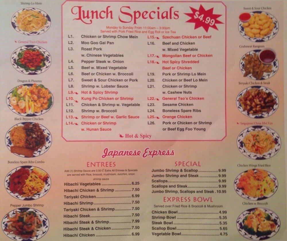 Menu at China Tokyo restaurant, Dunn