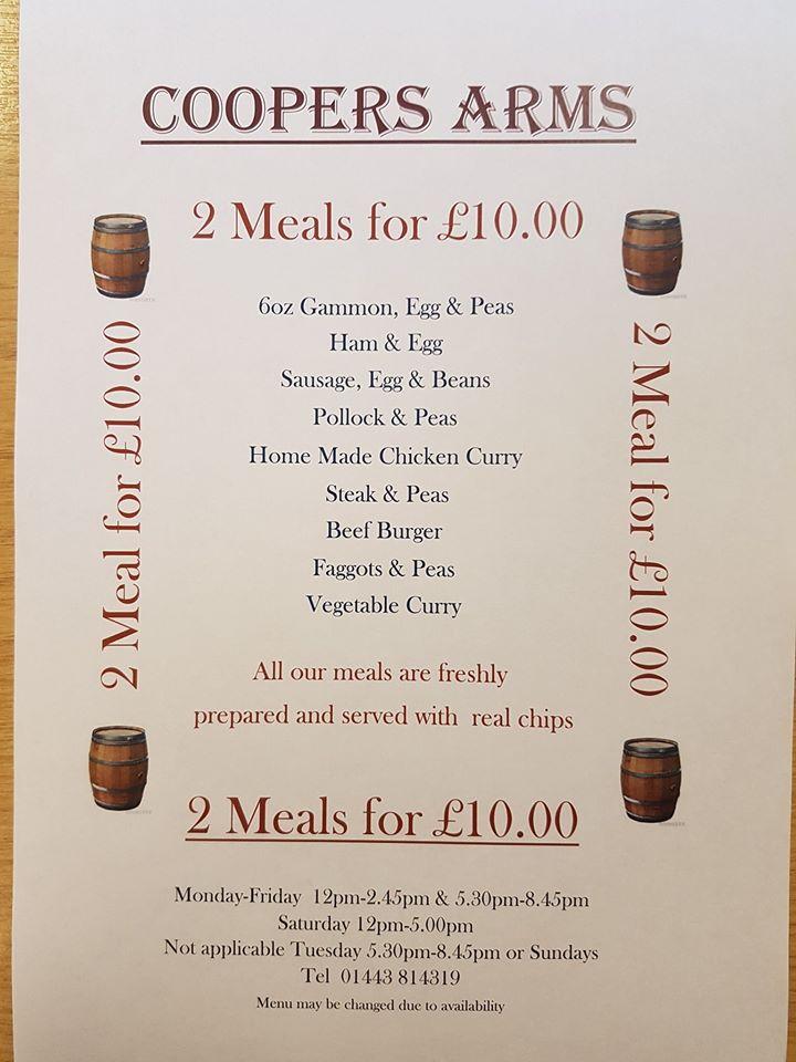 Menu at The Coopers Arms pub & bar, Hengoed