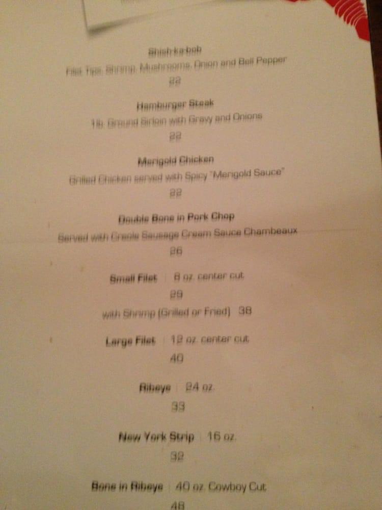 Menu at Crawdad's steakhouse, Merigold, 104 Park St