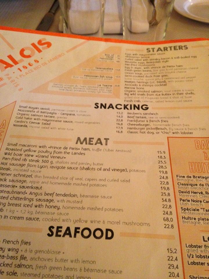 Menu at Le Valois cafe, Paris, 1 Pl. Rio de Janeiro