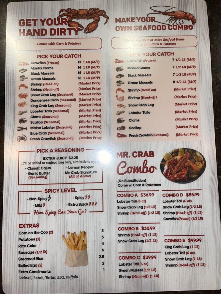 Menu at Mr. Crab restaurant, Sacramento