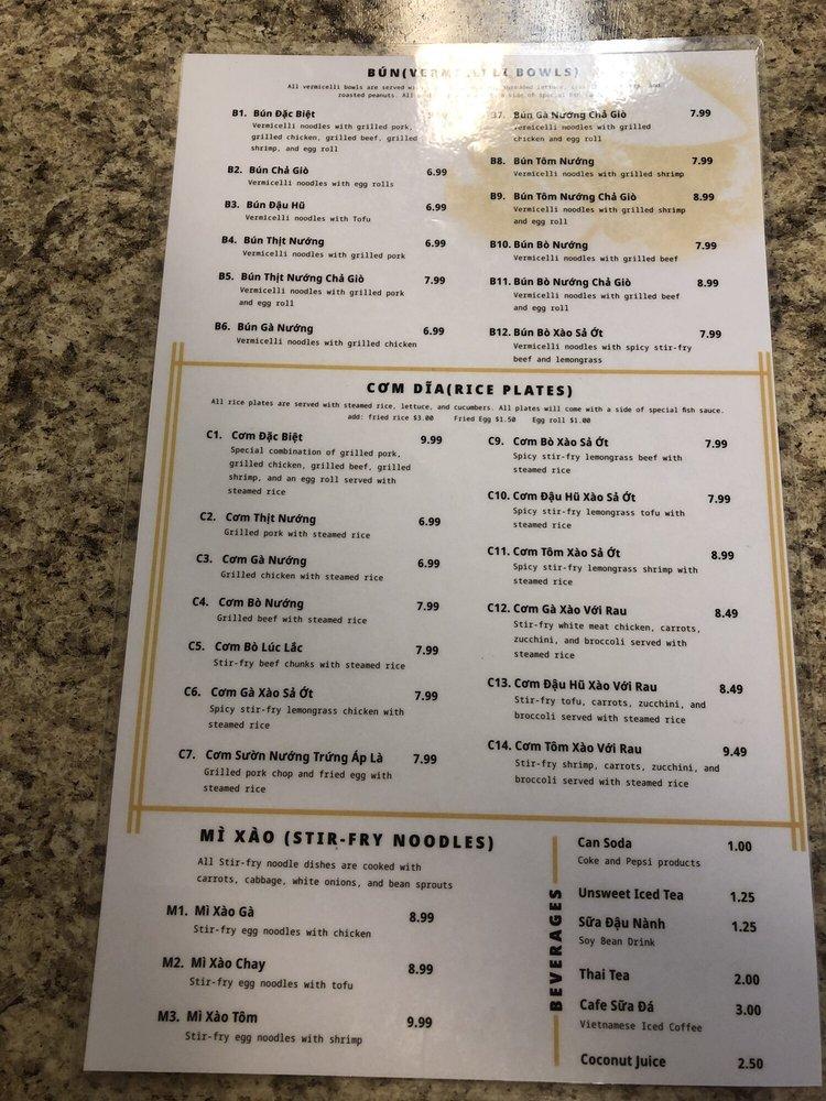 Menu at Pho 71 restaurant, Broken Arrow