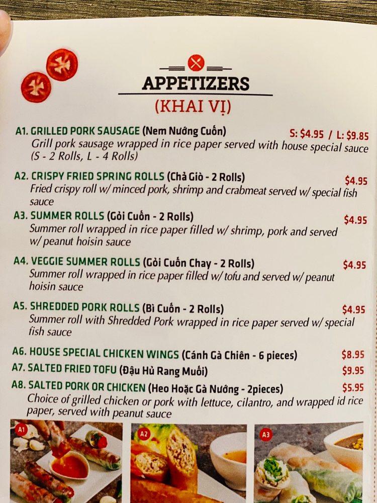 Menu at Pho Ngon restaurant, Alexandria