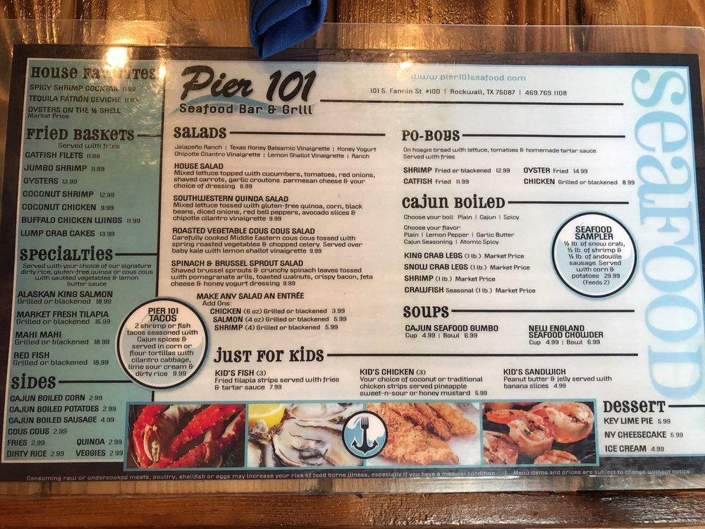 Menu at Pier 101 pub & bar, Rockwall