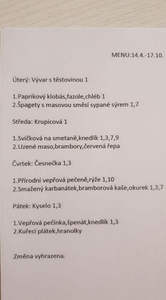 Menu at Pohostinství u Kaňů restaurant, Kobylí