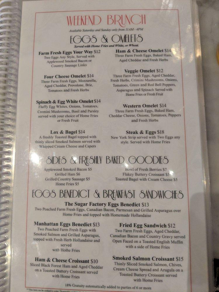 Carta del café Sugar Factory, Orlando