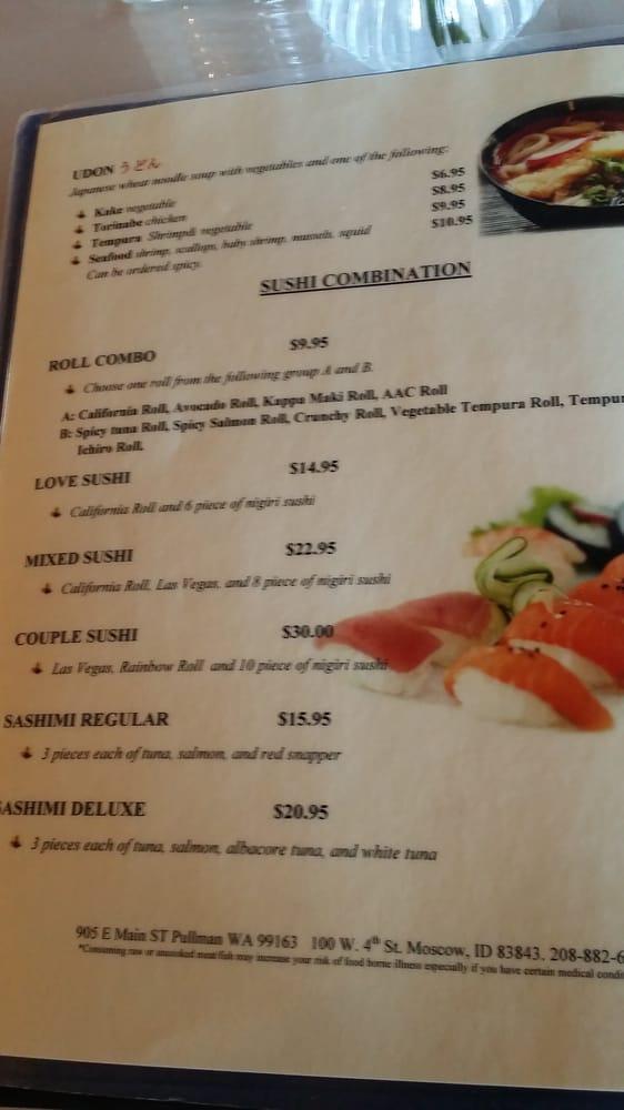 Menu at Tokyo Seoul restaurant, Pullman