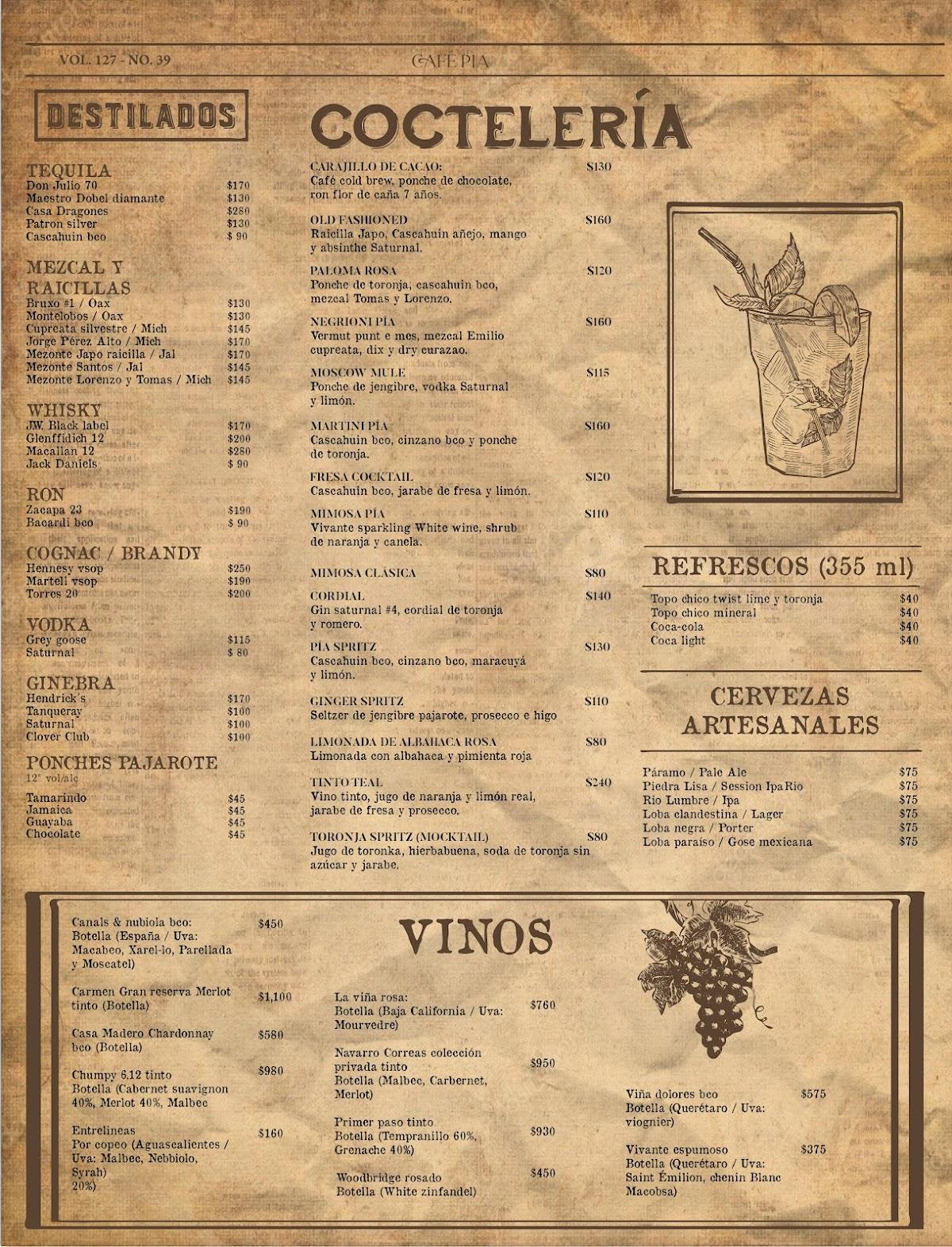 Carta de Café Pia, Zapopan, Av Naciones Unidas 6780 Local 4
