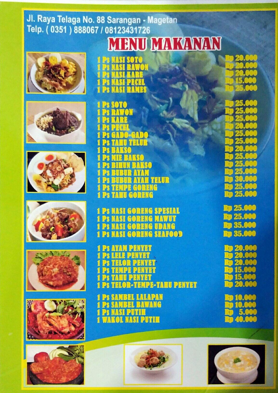 Menu at Depot Miroso Sarangan restaurant, Sarangan
