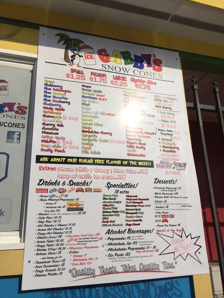 Menu at Gabby's Snow Cones desserts, Rosenberg