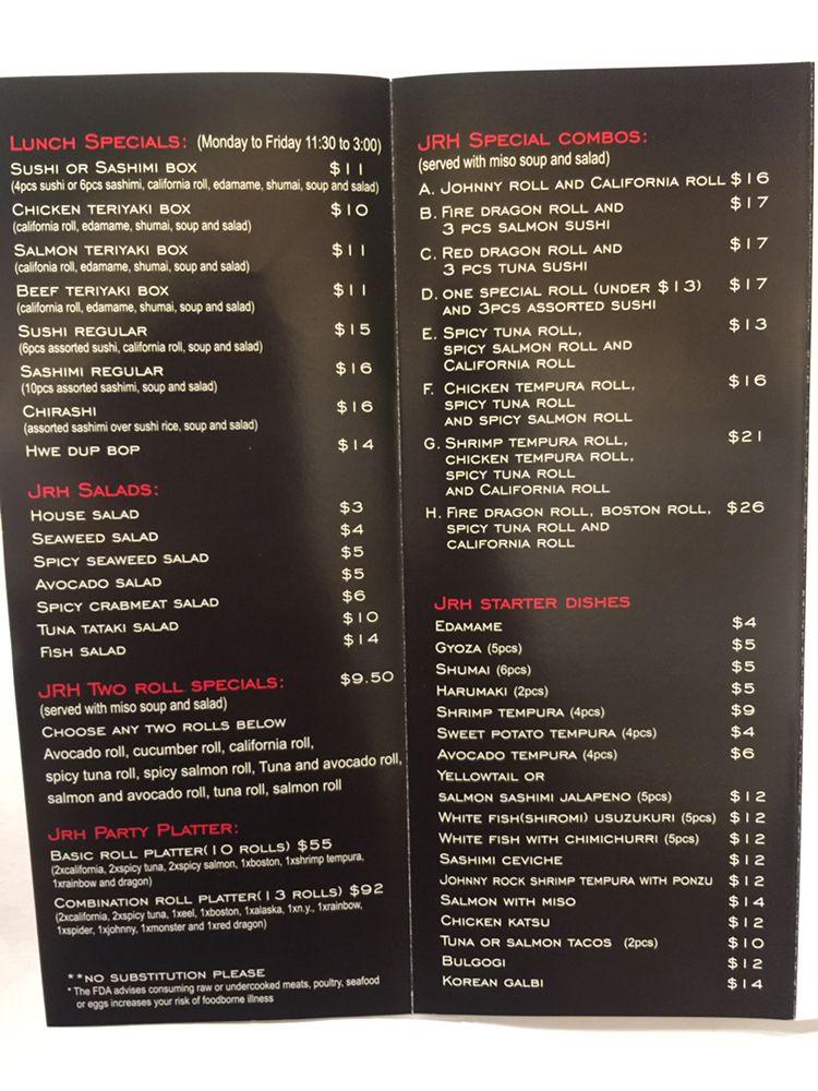 Menu at Johnny Roll House restaurant, Montvale