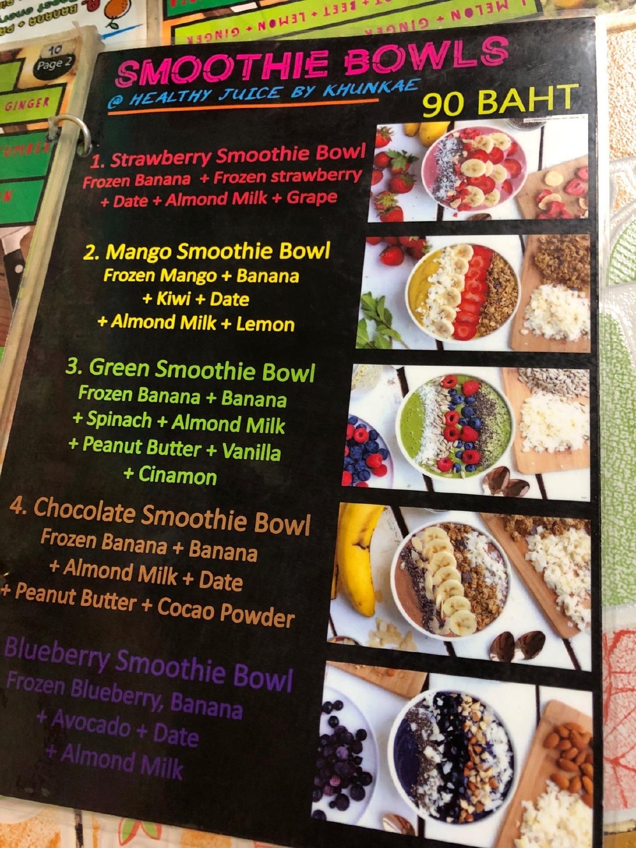 Menu at Khunkae's Juice Bar, Chiang Mai
