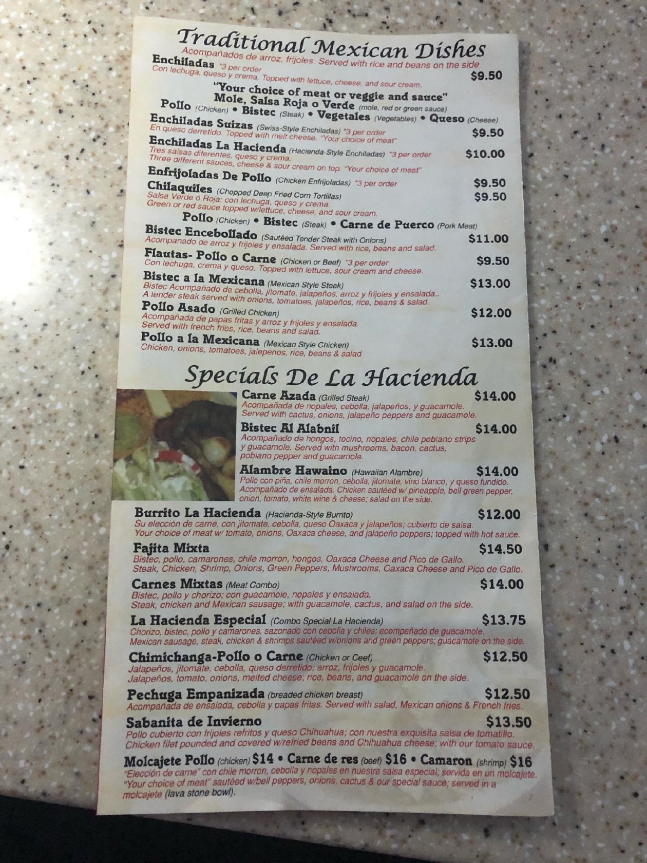 Menu at La Hacienda Restaurant, Pennsauken Township
