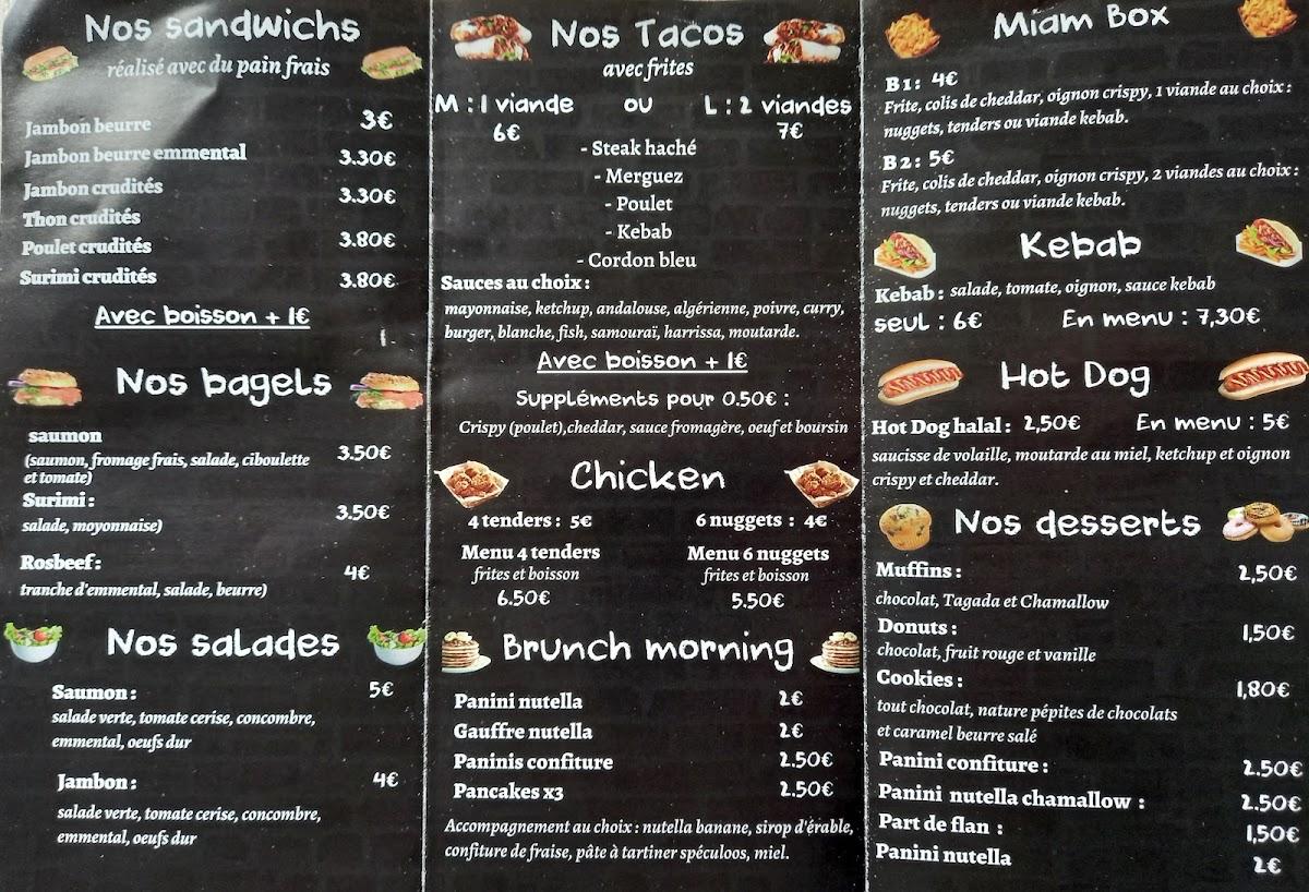 Menu au Le Brunch fast food, Laon