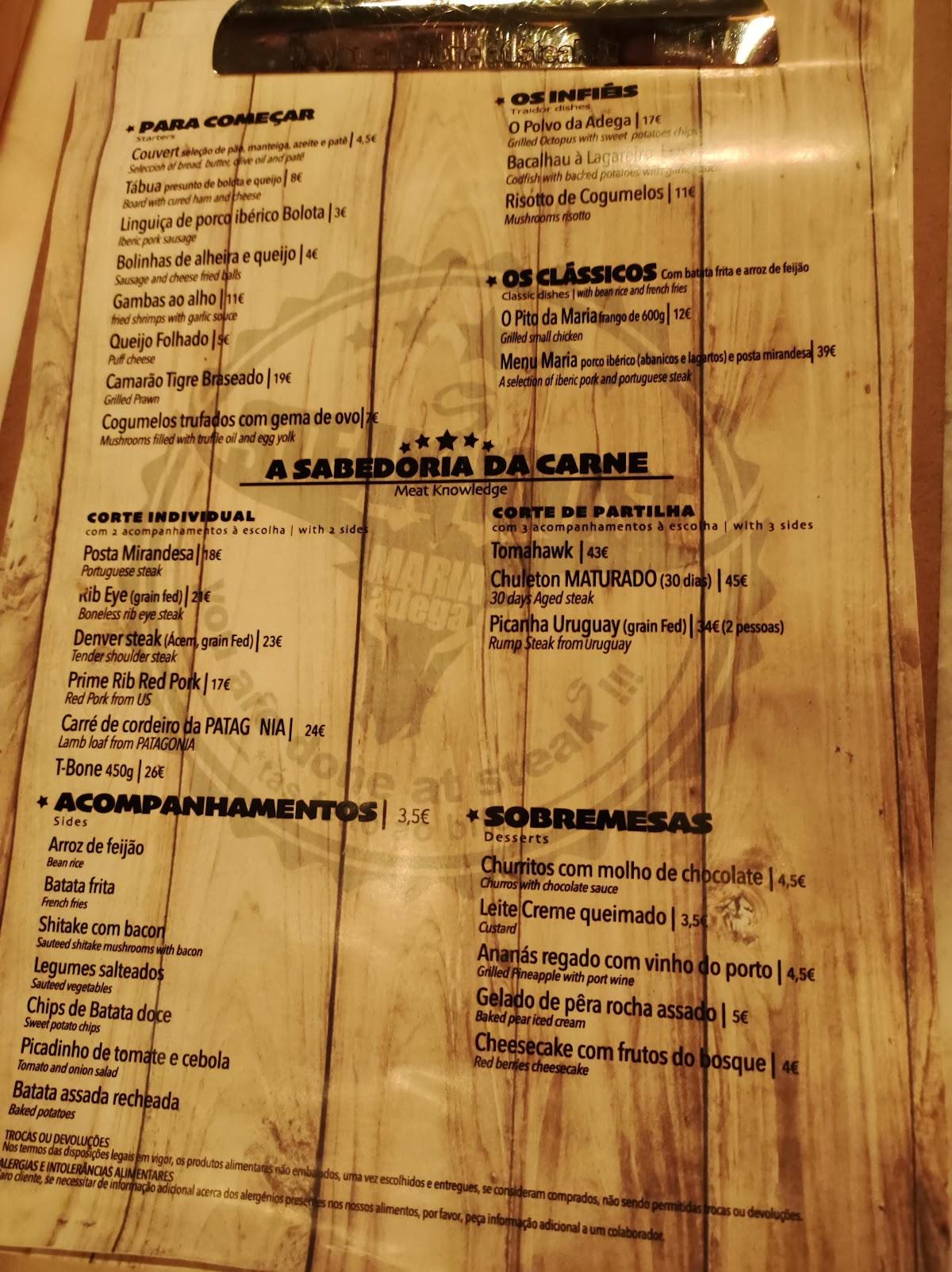 Menu em Maria Adega - Steakhouse, Caldas da Rainha
