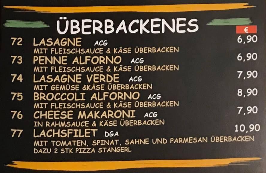Menu at Pizzeria Victoria, Vienna