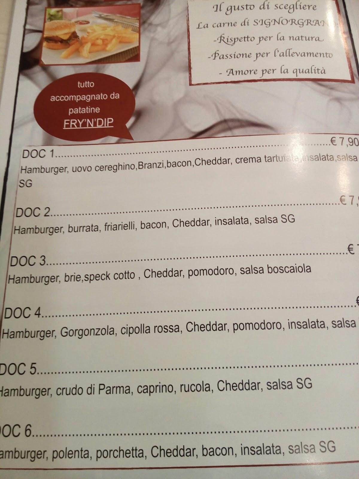 Menu at Signori e grano restaurant, Grumello del Monte