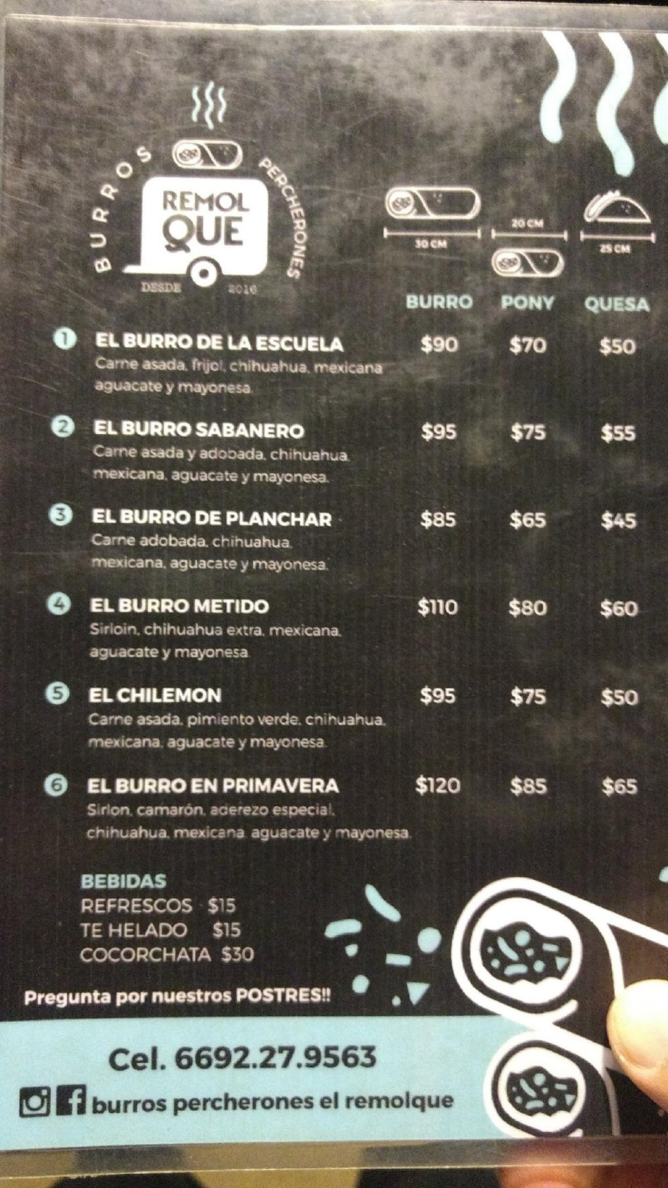 Menu at Burros Percherones El Remolque restaurant, Mazatlán