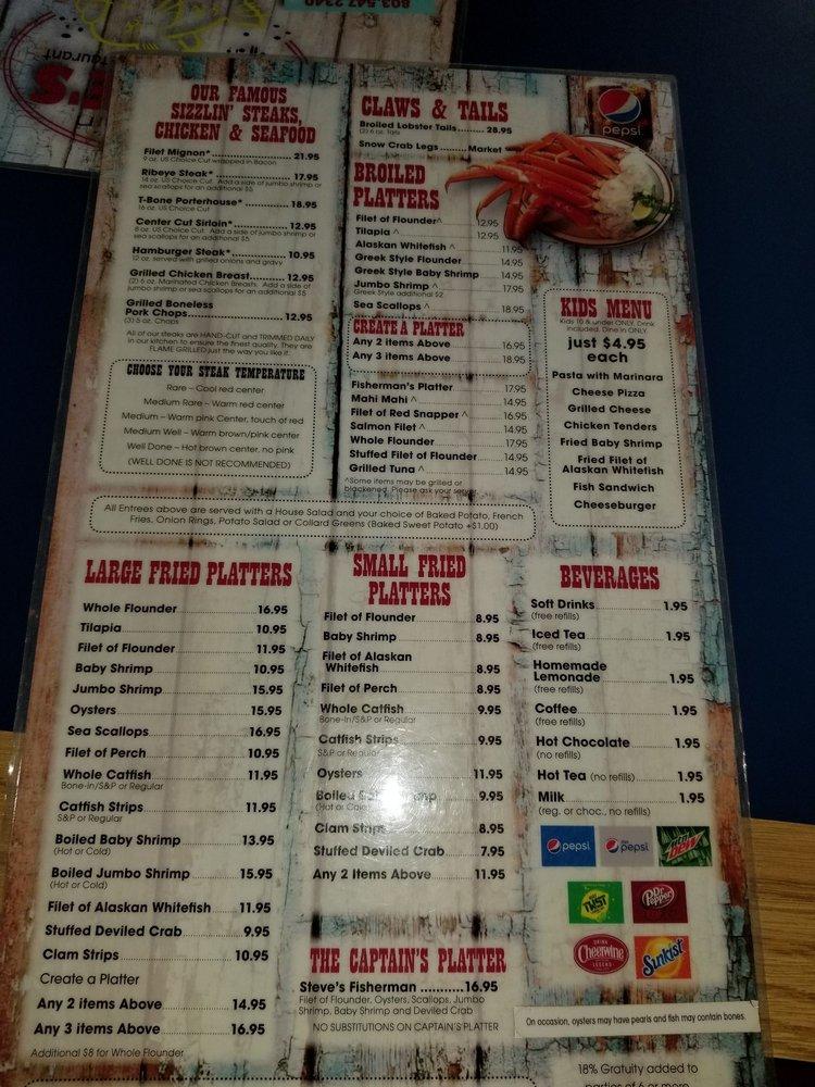Menu at Captain Steve's Family Seafood Restaurant, Harrisburg, State Hwy 49