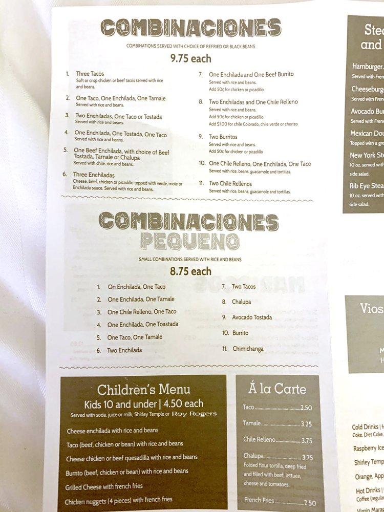 Menu at Casa Mexicana restaurant, Avoca