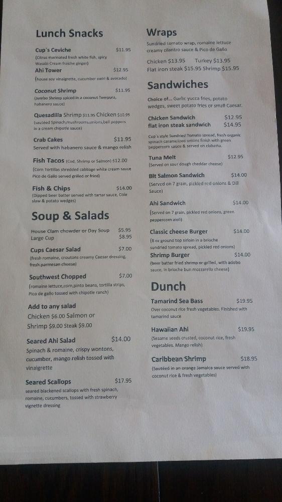 Menu at Cups Cafe, Palm Desert
