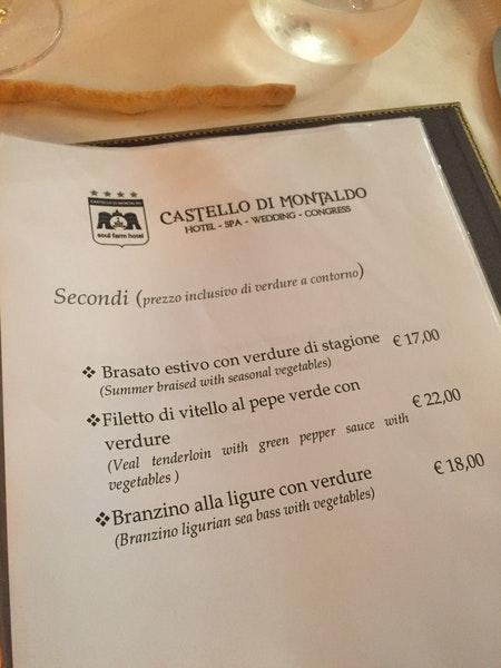 Menu at Ristorante del Castello dal 1882, Pavarolo