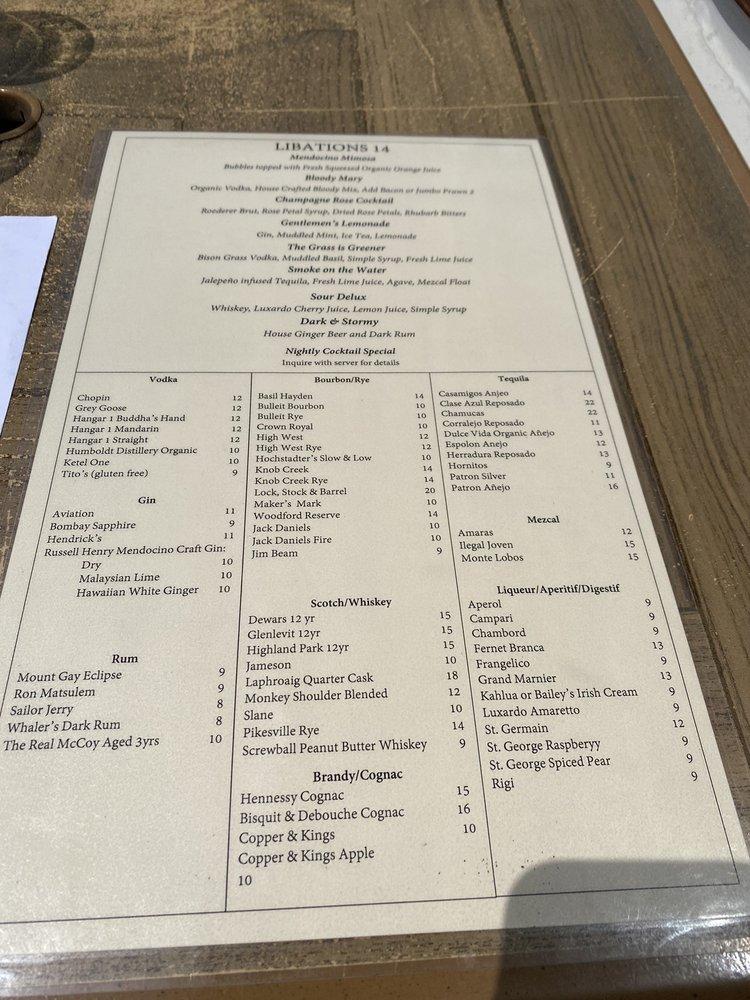 Menu at Flow Restaurant & Lounge, Mendocino, Main St
