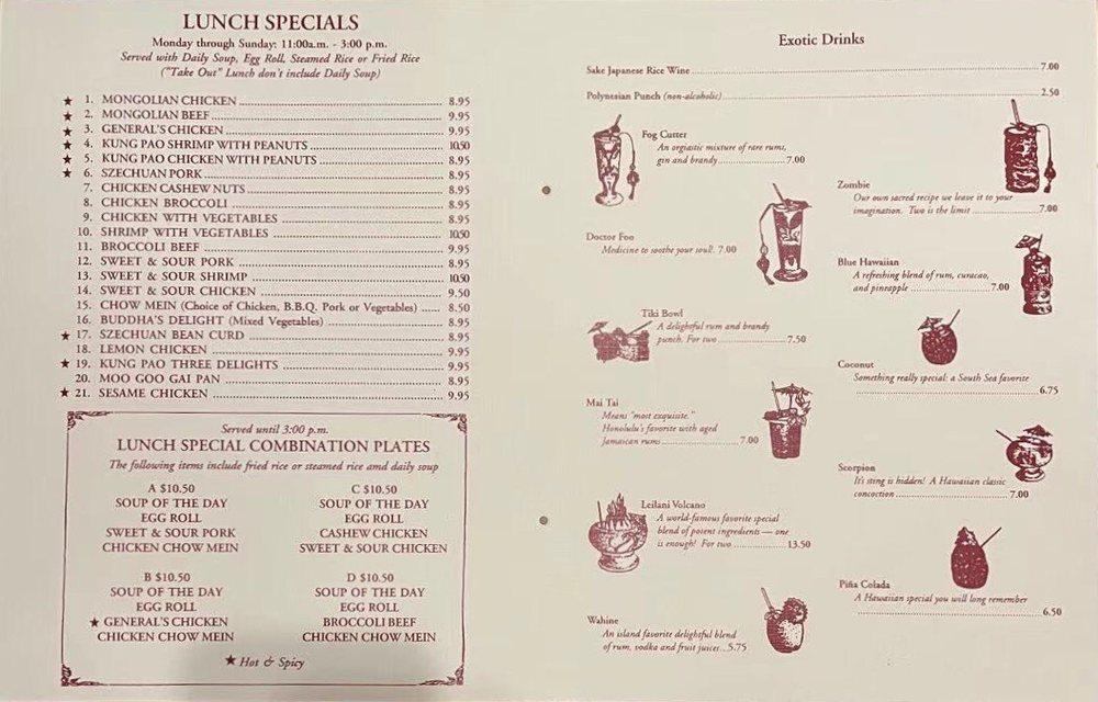 Menu at Fred's Szechuan Chinese Restaurant, Nevada City