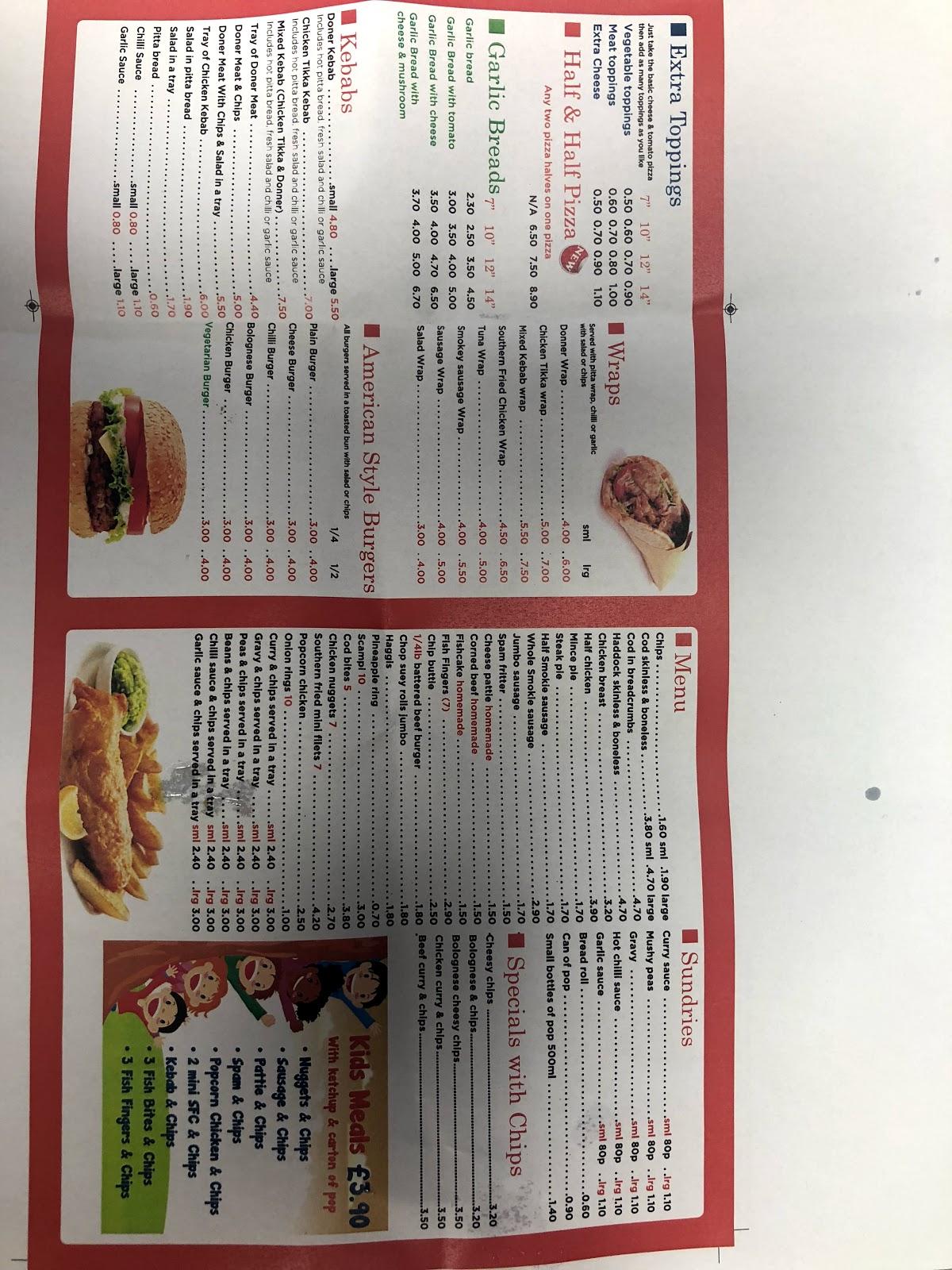 Menu at Golden Chippy restaurant, Wallsend, 18 Coast Rd