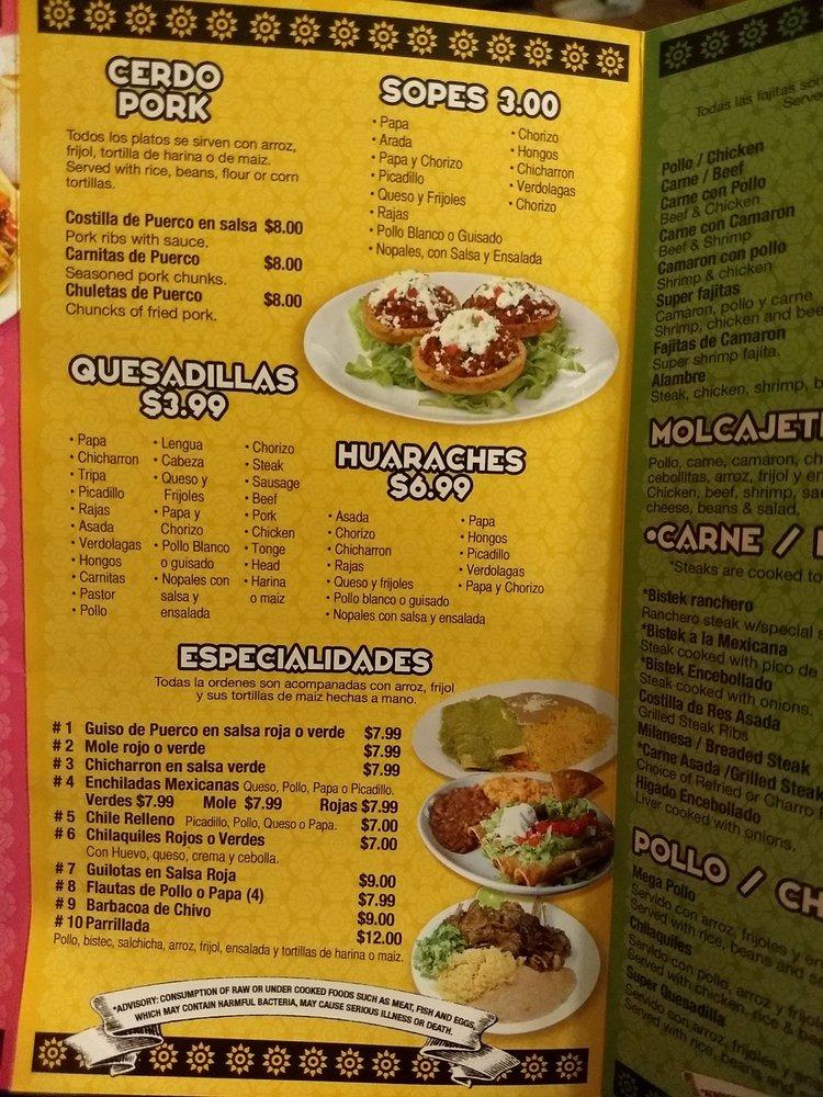Menu at Mega Taco restaurant, Norcross