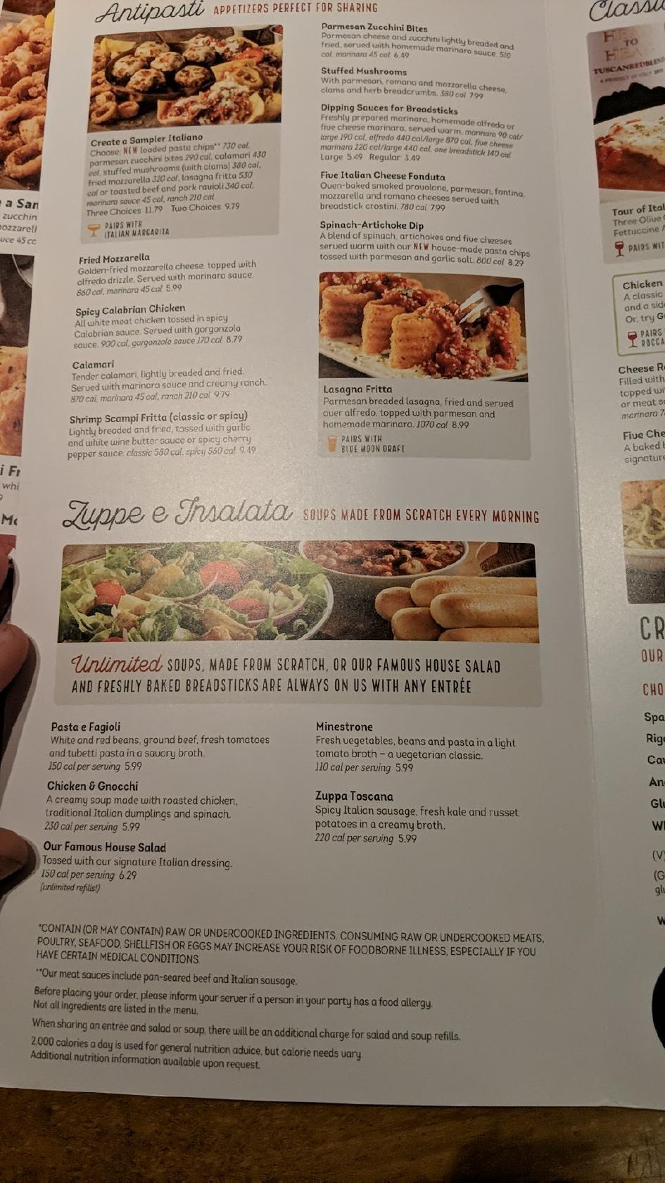 Menu at Olive Garden Italian Restaurant, Stillwater