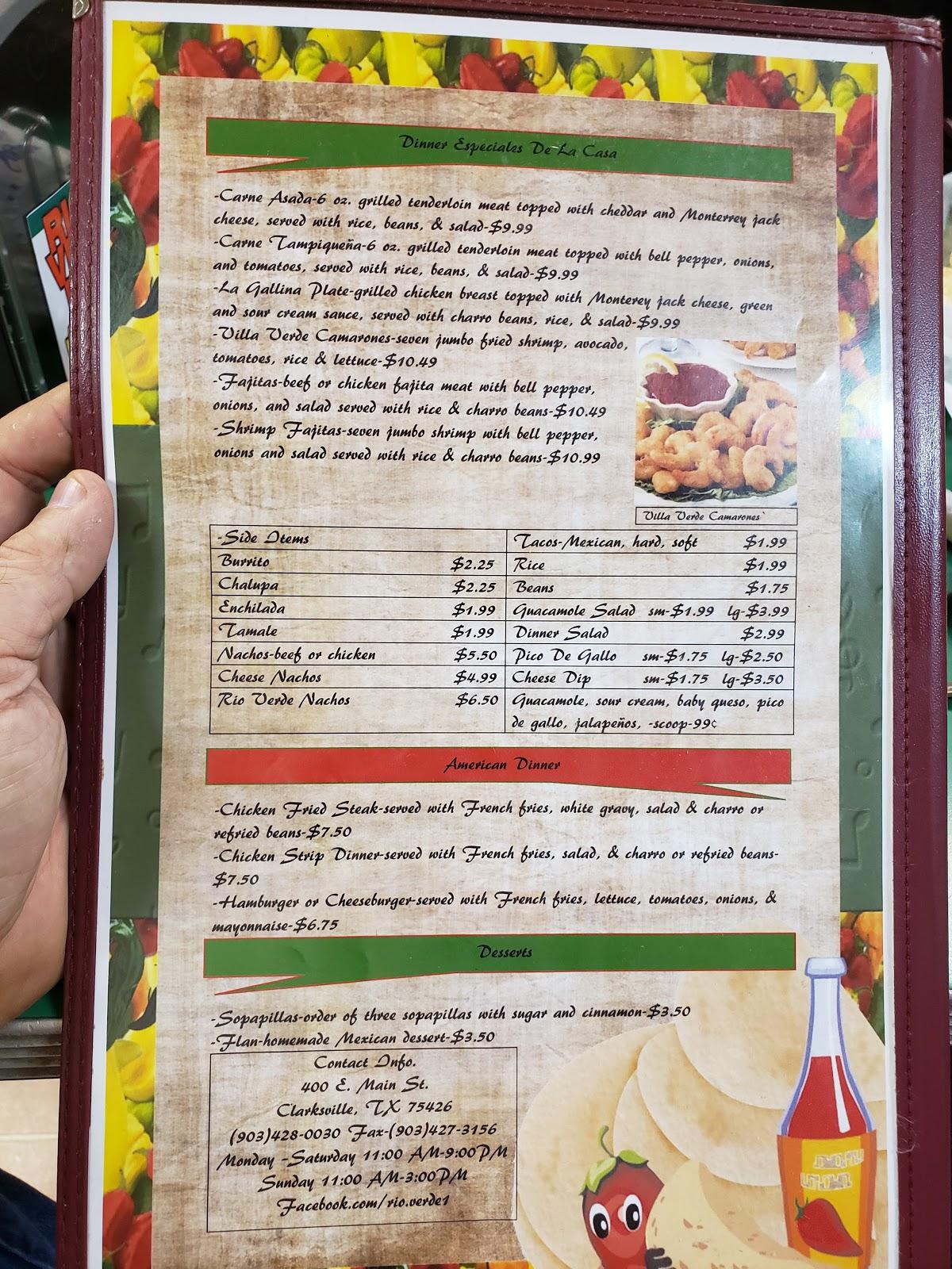 Menu at Rio Verde Restaurant, Clarksville