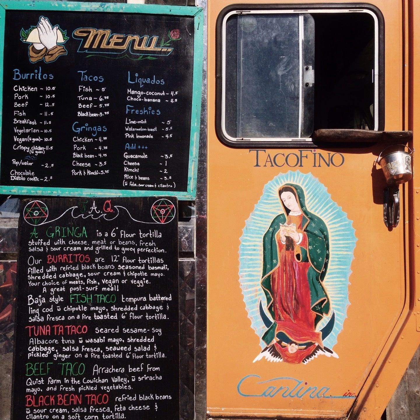 Menu at Tacofino restaurant, Tofino