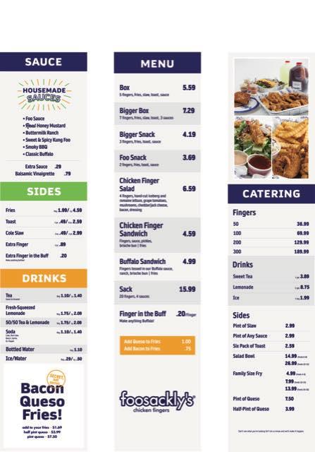 Menu at foosackly's restaurant, Auburn