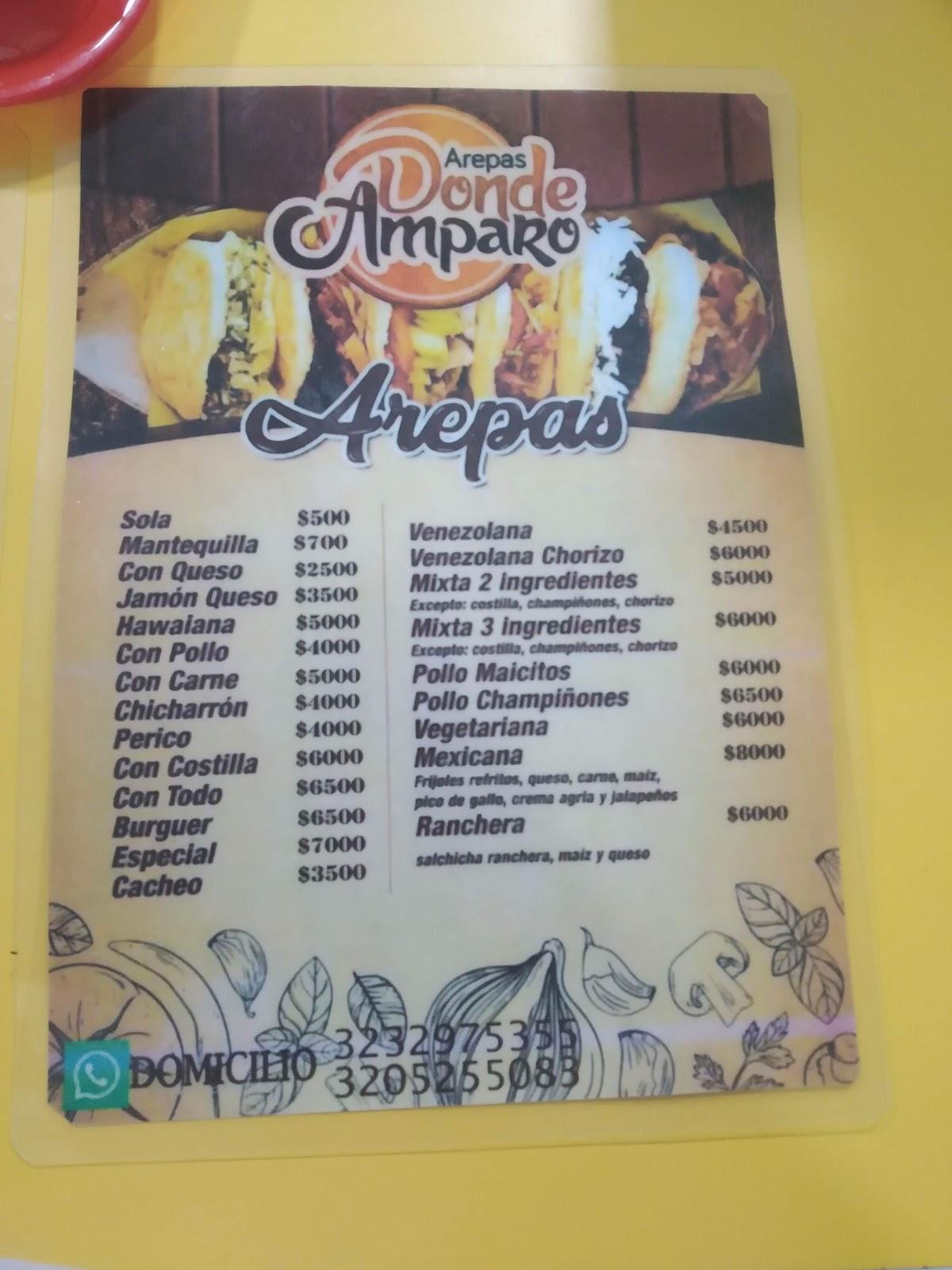 Menu at Arepas Donde Amparo restaurant, Tulua